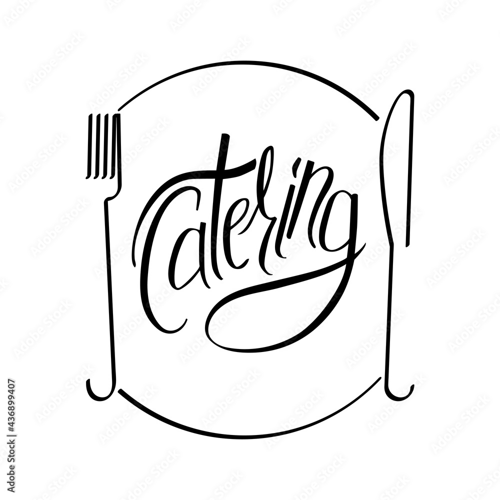Catering logo design with knife and fork. Cater service sign, outdoor ...