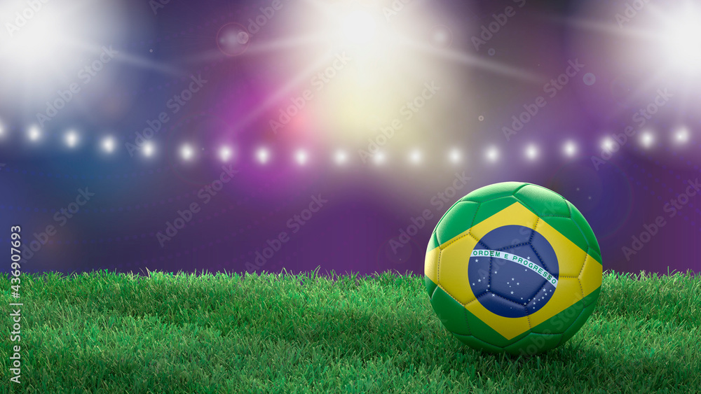 Soccer ball in flag colors on a bright blurred stadium background ...