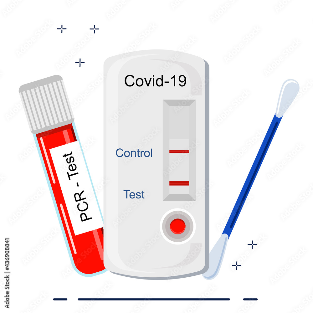Coronavirus rapid antigen and PCR tests.Tube with blood sample and ...