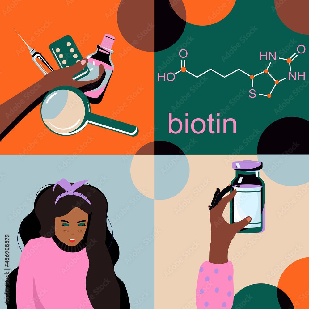 Biotin, vitamin B7 chemical formula.Vector infographic illustration ...