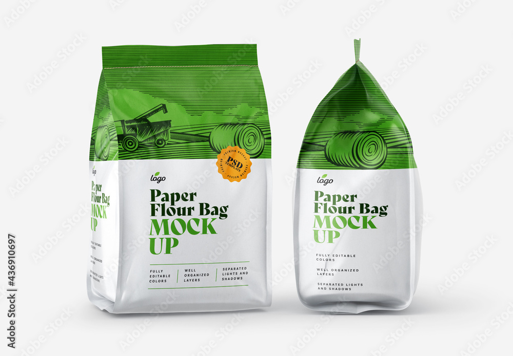 Paper Flour Bags Mockup, Pouch Packaging Stock Template | Adobe Stock