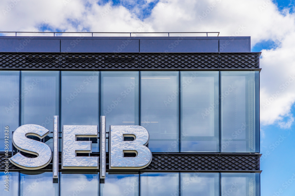 SEB bank logo on SEB bank Head office building on 30 May 2021 in ...