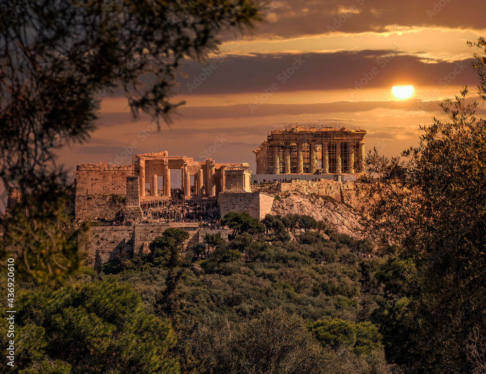 Parthenon ancient temple on Acropolis of Athens Greece during scenic sunrise Stock-Foto | Adobe ...