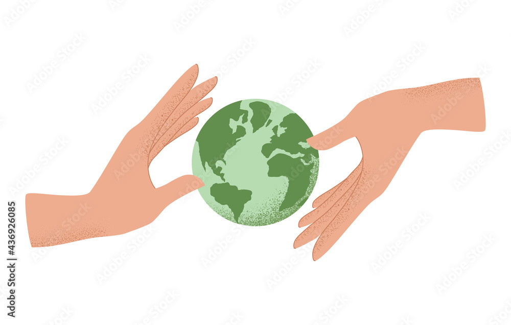 Vector illustration of human hands holding Earth globe, Concept of ...