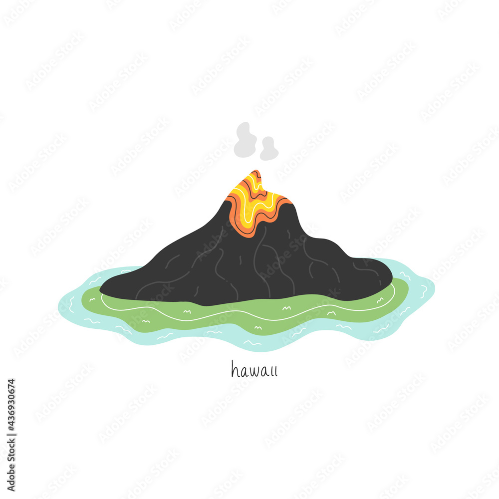 Vector illustration of hawaii island. Active volcano. Landscape. Flat ...