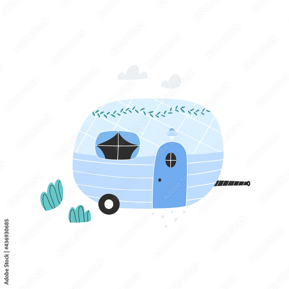 Trailer, tiny house, mobile home on wheels. Downsizing, compact living ...