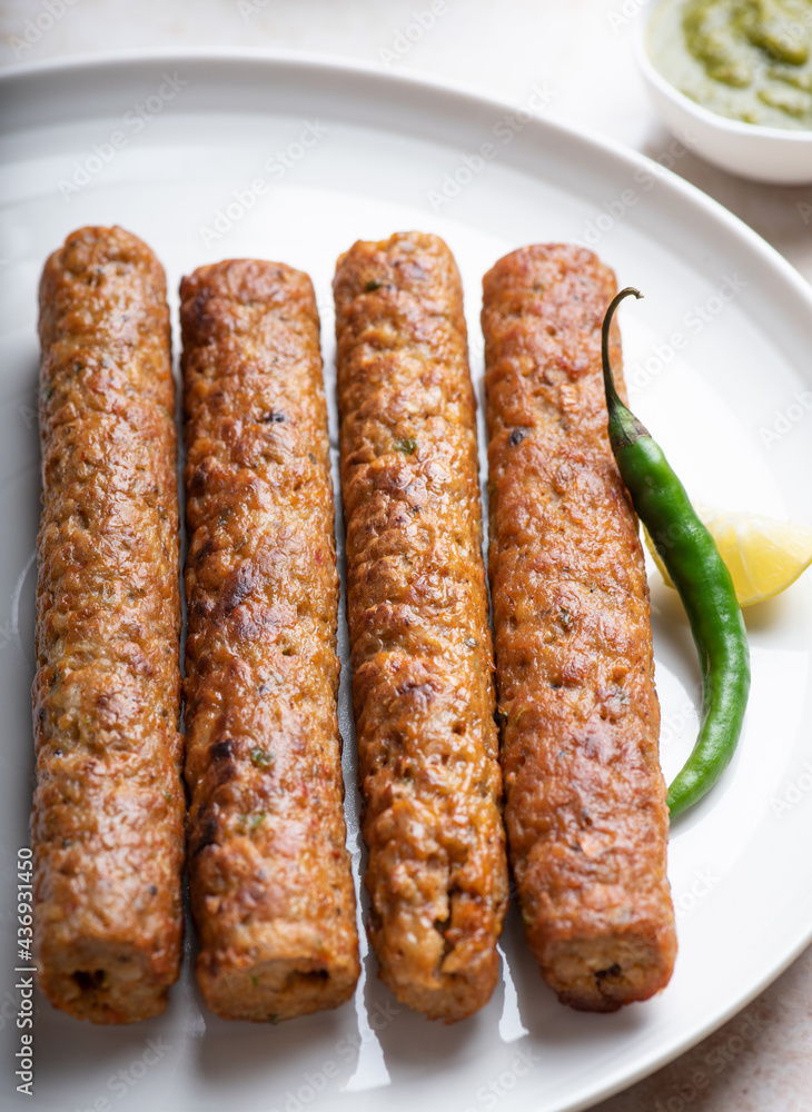 Chicken Seekh kebab Stock Photo | Adobe Stock