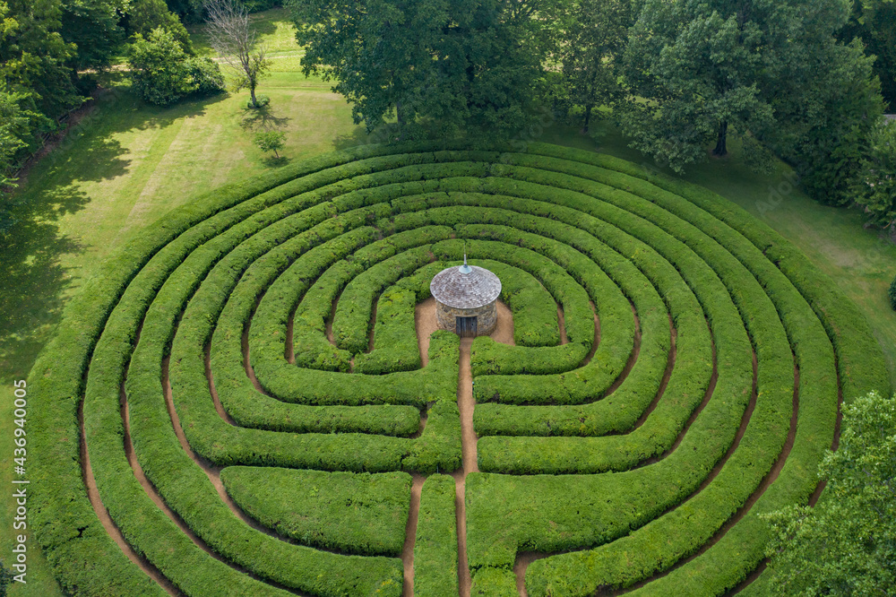 Aerial view of The Labyrinth State Memorial, a maze in a public park in ...