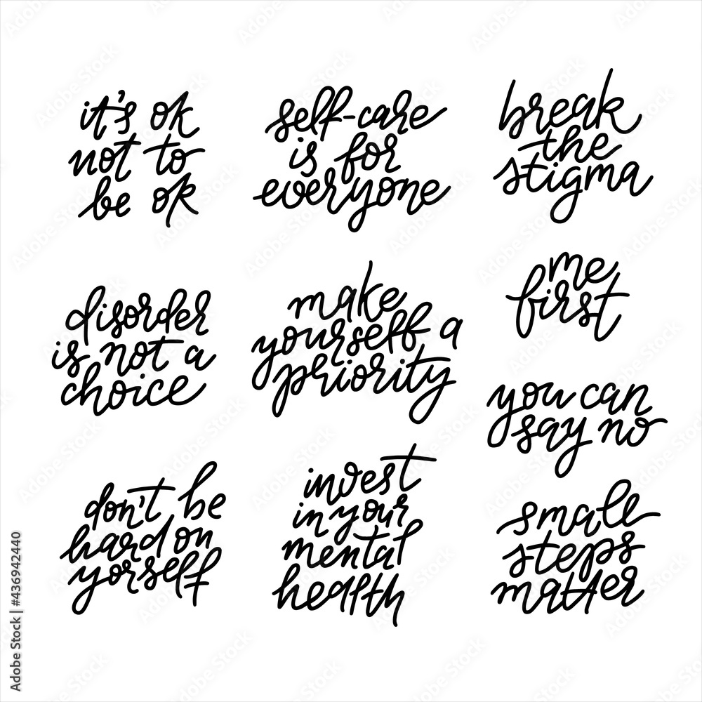 Mental health vector lettering quotes set. Stock Vector | Adobe Stock