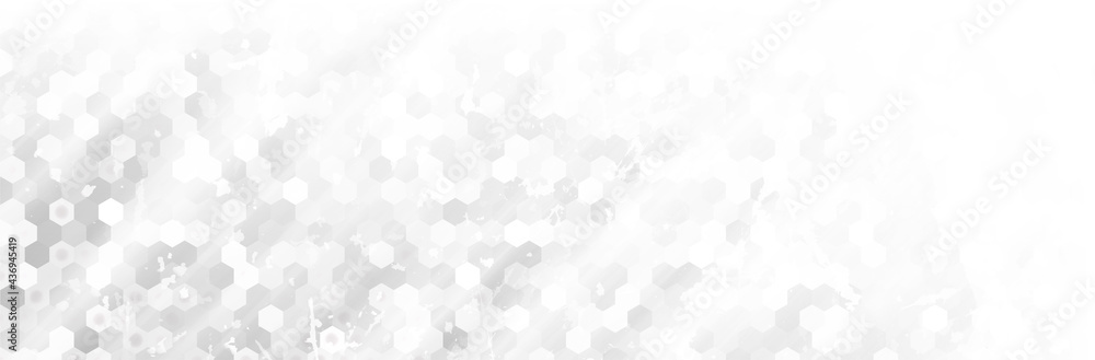 Abstract white hexagon background. Hexagonal pattern. Gray gradient backdrop. Neutral business ...