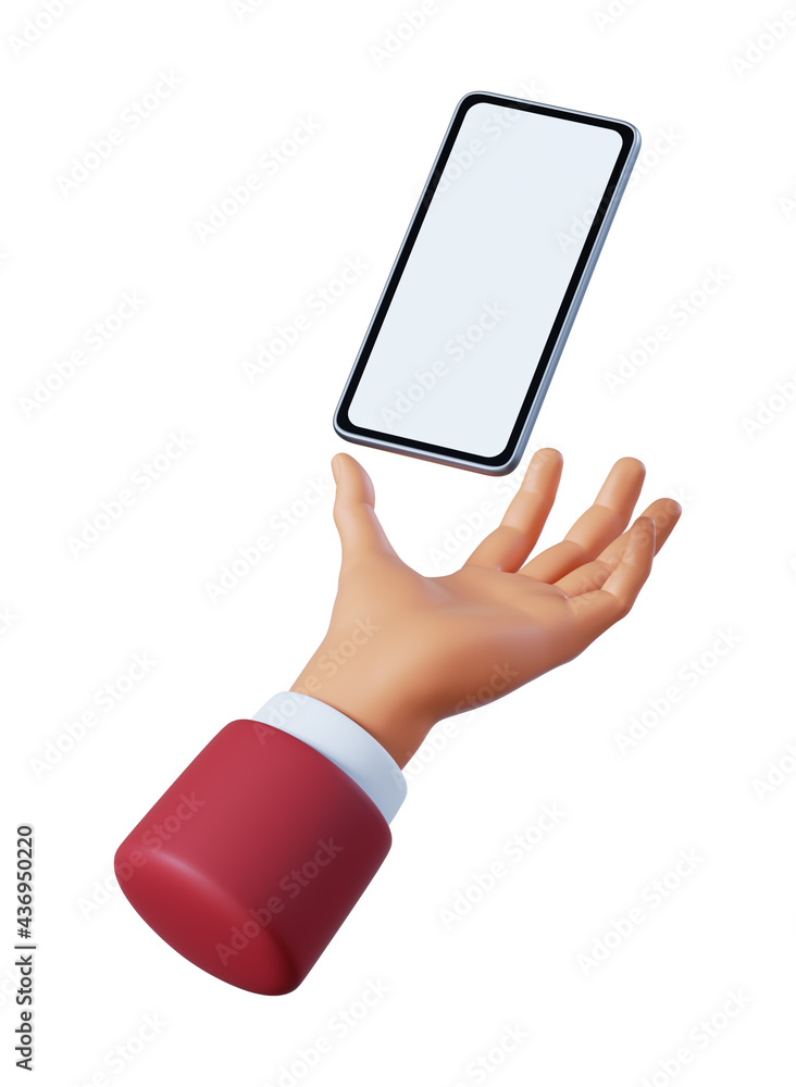 3d rendering, human hand holds abstract mobile device in vertical ...
