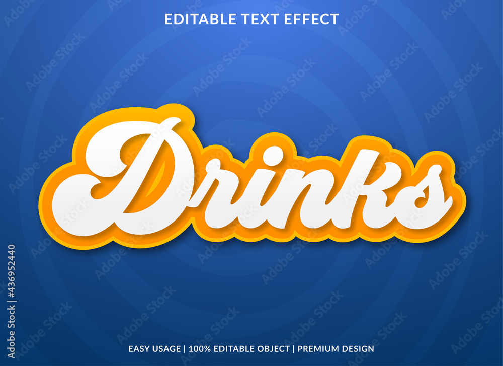 drinks text effect editable template design with abstract style and ...