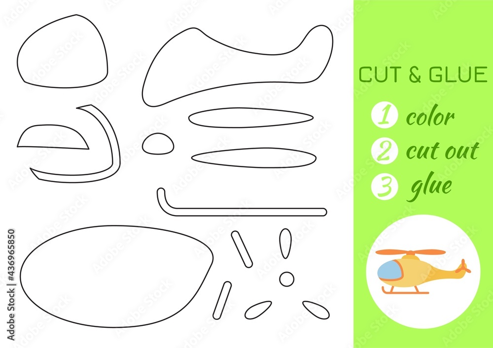 Color, cut and glue paper yellow helicopter. Cut and paste craft ...