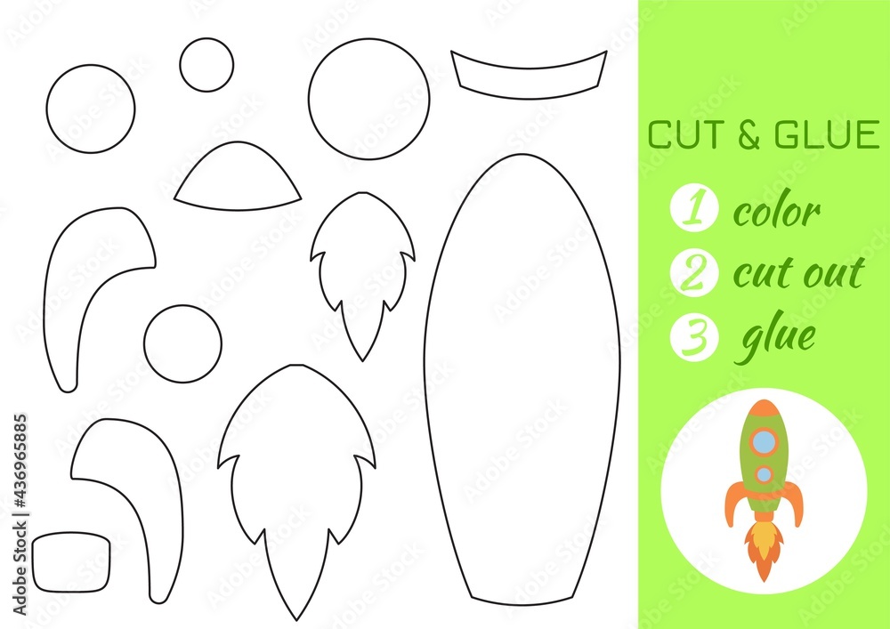 Color, cut and glue paper green rocket. Cut and paste craft activity ...