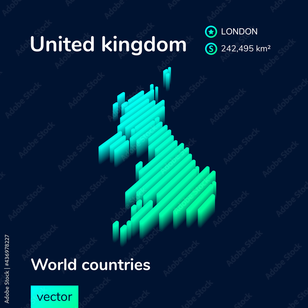 UK map. Stylized isometric neon striped vector 3d map. Map of United ...