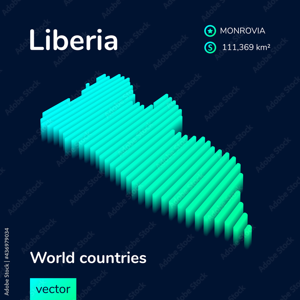 3D map of Liberia. Stylized striped isometric vector Map of Liberia is ...