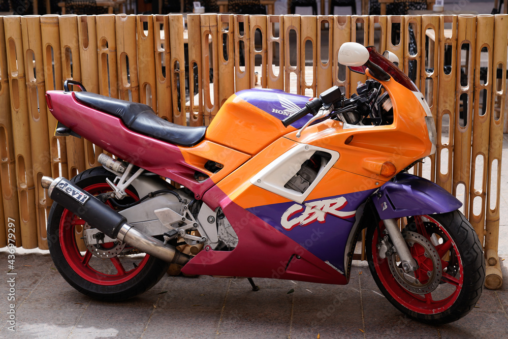 Honda cbr 600 1991 colorful vintage motorbike with ancient exhaust ...