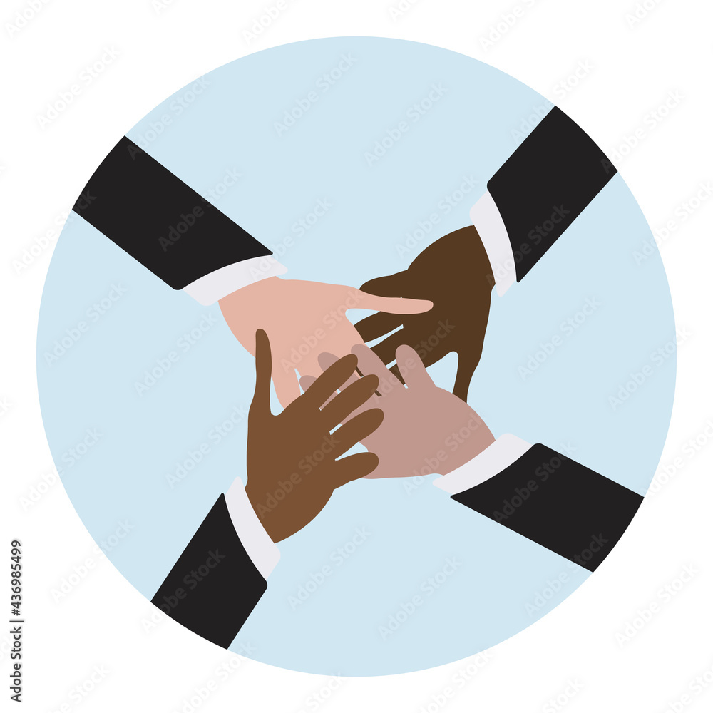 Connected hands of people of different nationalities icon symbol of ...