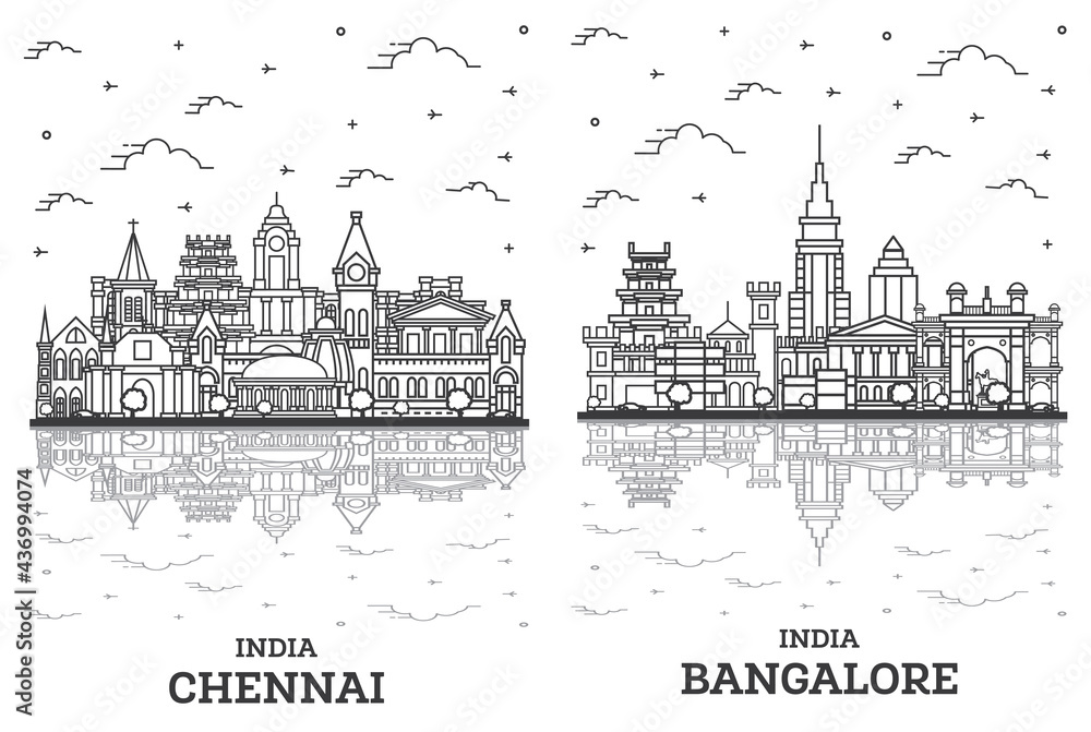 Poster Outline Bangalore and Chennai India City Skyline Set. – Wall Art ...