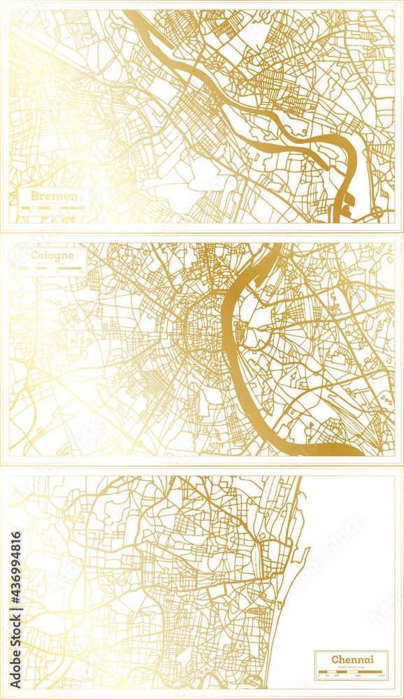 Cologne Germany, Chennai India and Bremen Germany City Map Set. Stock ...