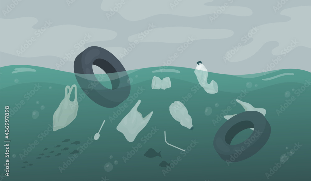 Cartoon Trash In Water