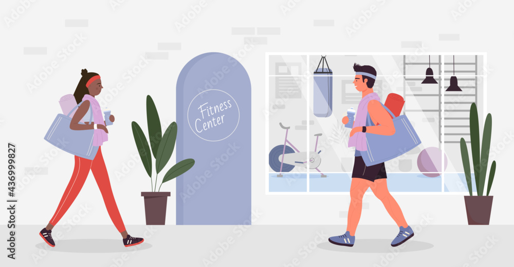 People go to fitness center to practice sport exercises, healthy ...