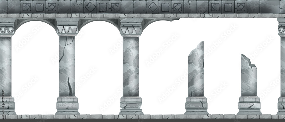 Stone arch vector seamless background, ancient Greek temple column ...