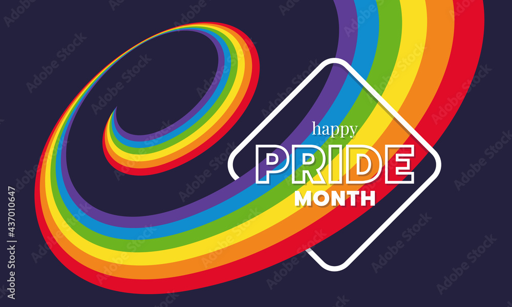 Happy pride month text word in diamond Square frame and rainbow gay ...