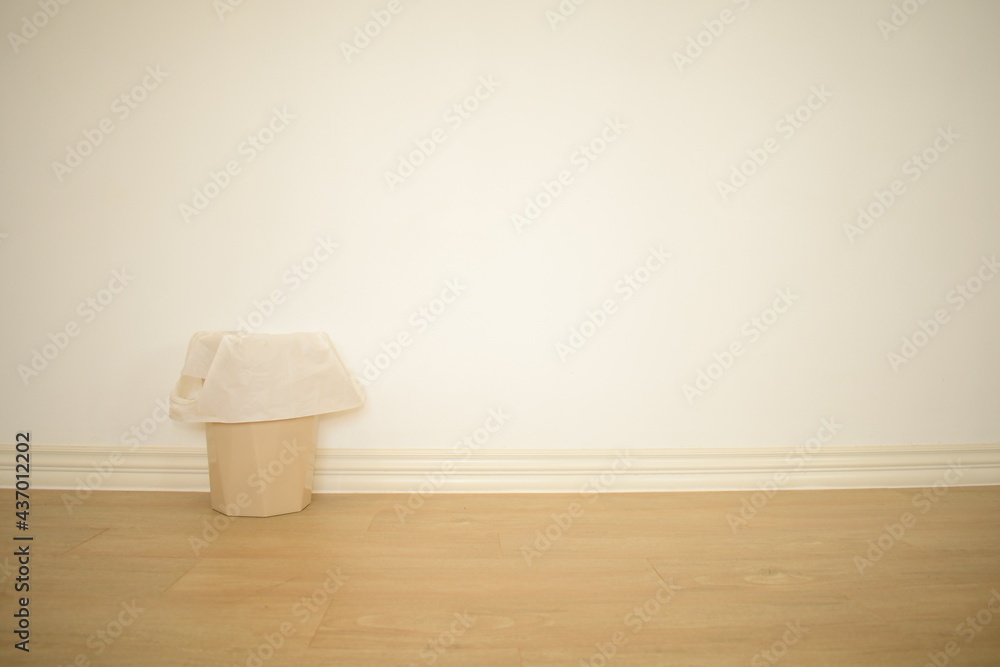 cute brown small bin on white room with floor muji minimal style room ...