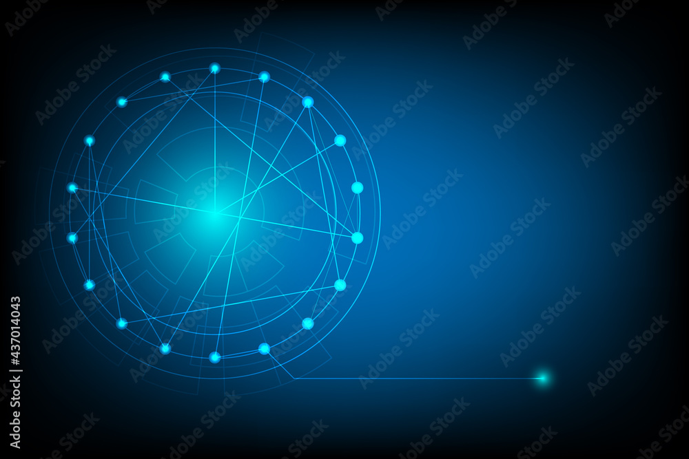 Technology Circle background with line and dot connection on deep blue ...