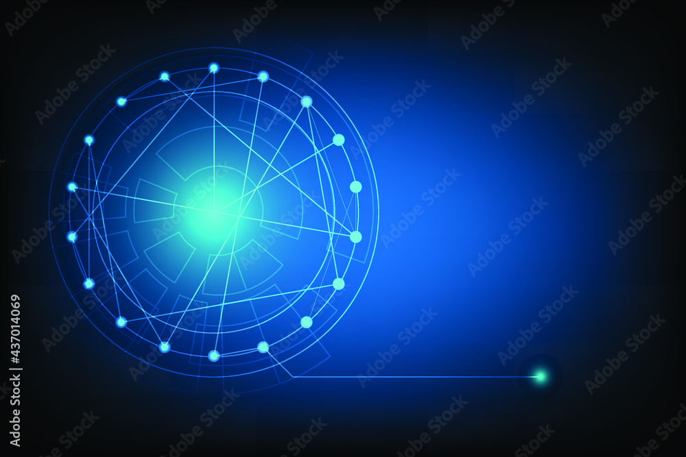 Technology Circle background with line and dot connection on deep blue ...