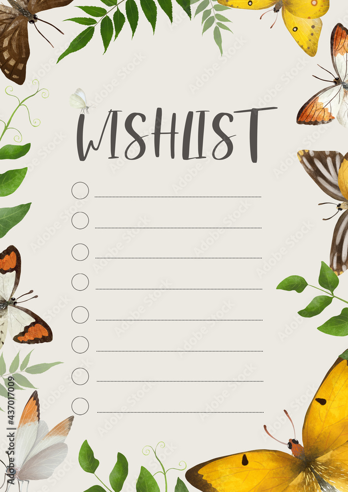 Blank wishlist template. Journal page layout design. Spring wild ...