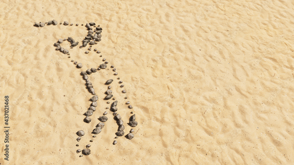 Concept conceptual stones on beach sand handmade symbol shape, golden ...