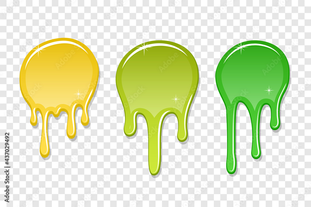 Drip paint spot 3D set isolated transparent background. Yellow, green ...
