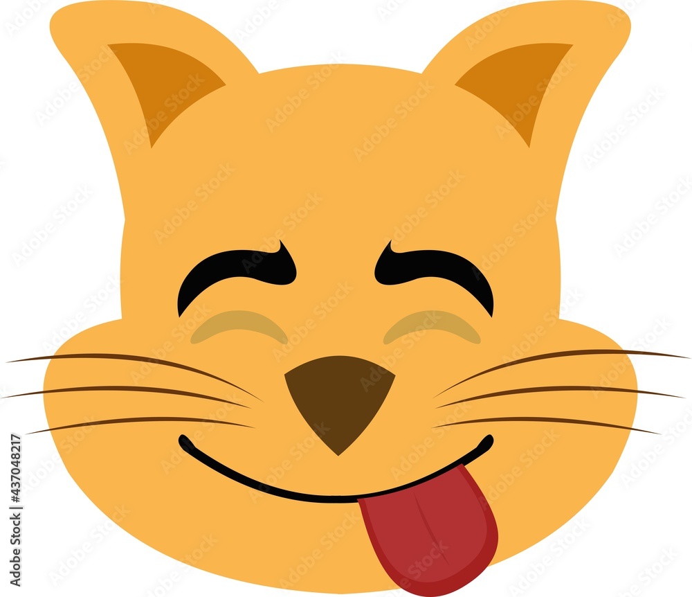 Vector emoticon illustration of a cartoon cat's face with a happy ...