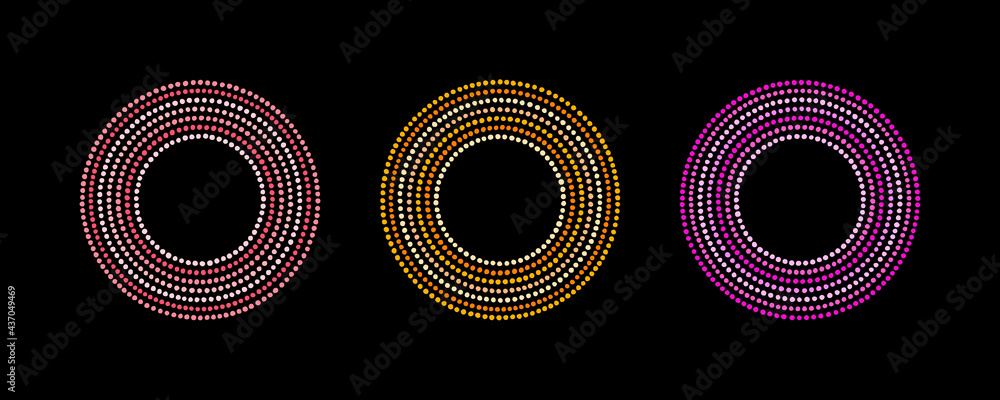 Colorful round dot, dotted frames set. Circle, ring shape templates ...