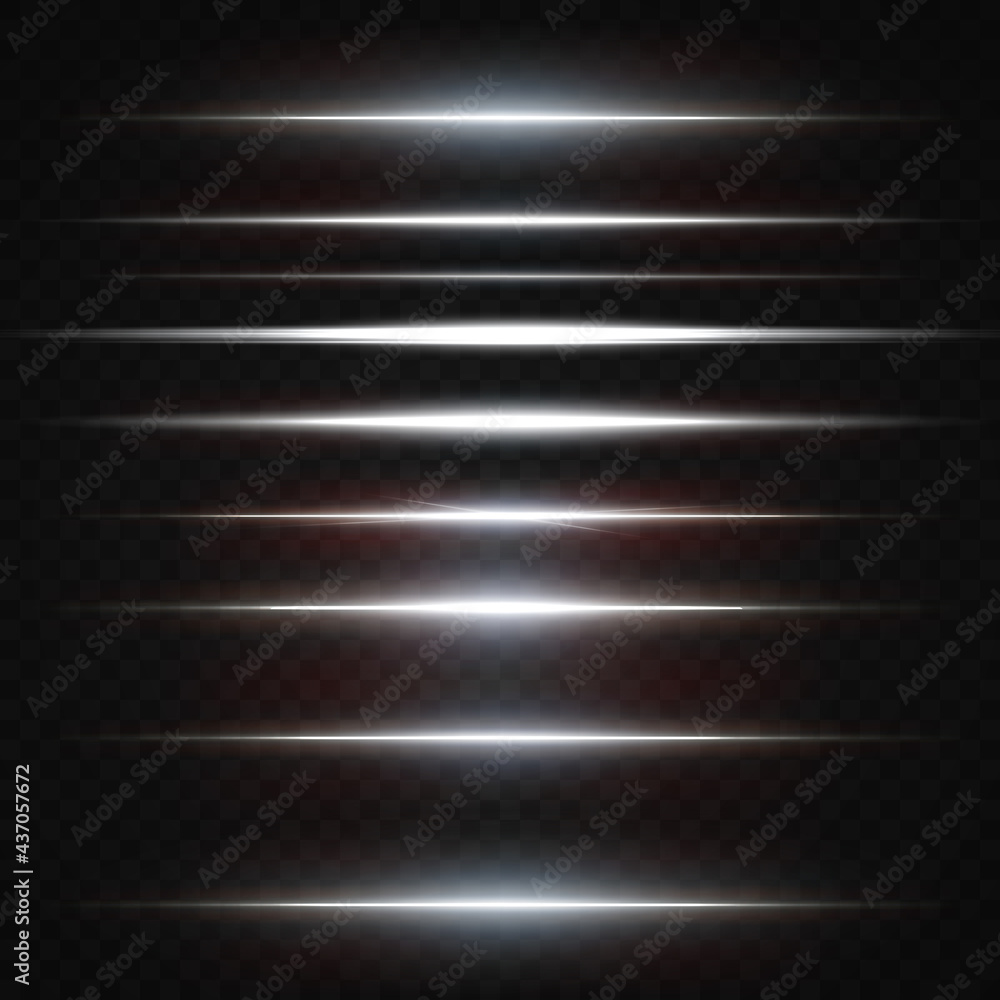 Light beams of light in neon and blue. Illuminated horizontal neon ...