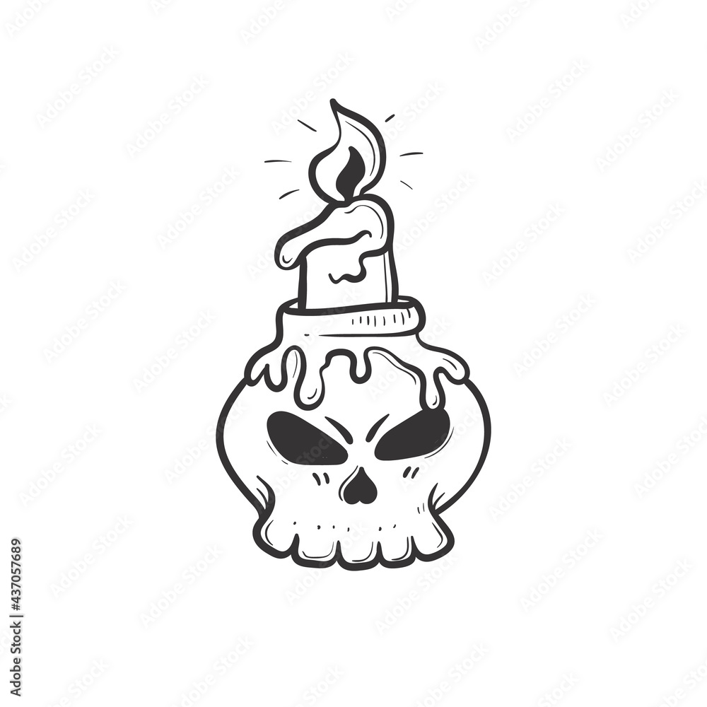 Skull candlestick. Halloween Design Elements Set. Hand Drawn Cartoon ...