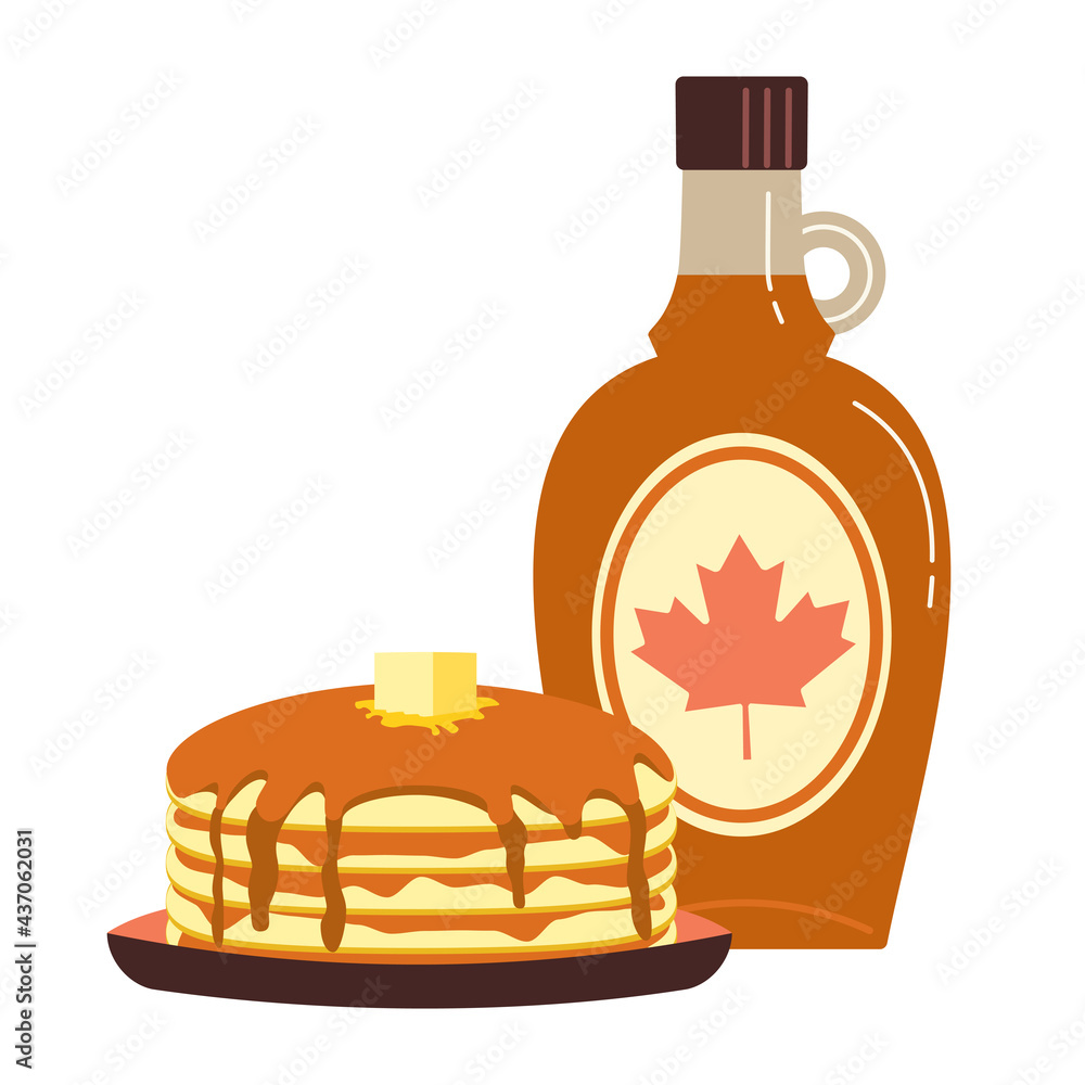 Maple syrup topping on pancakes flat color vector icon. Fresh tasty hot ...
