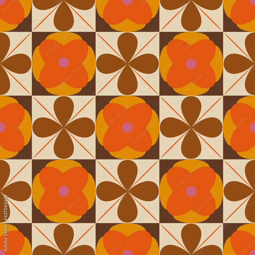Seamless vector pattern with bold geometric shapes in 1970s style ...