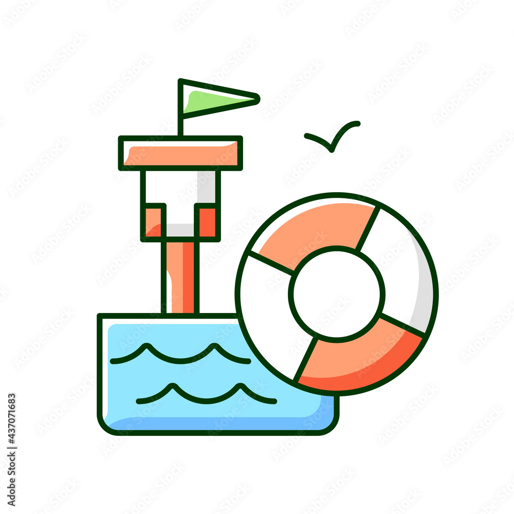 Lifeguarding training RGB color icon. First aid. Water emergencies ...
