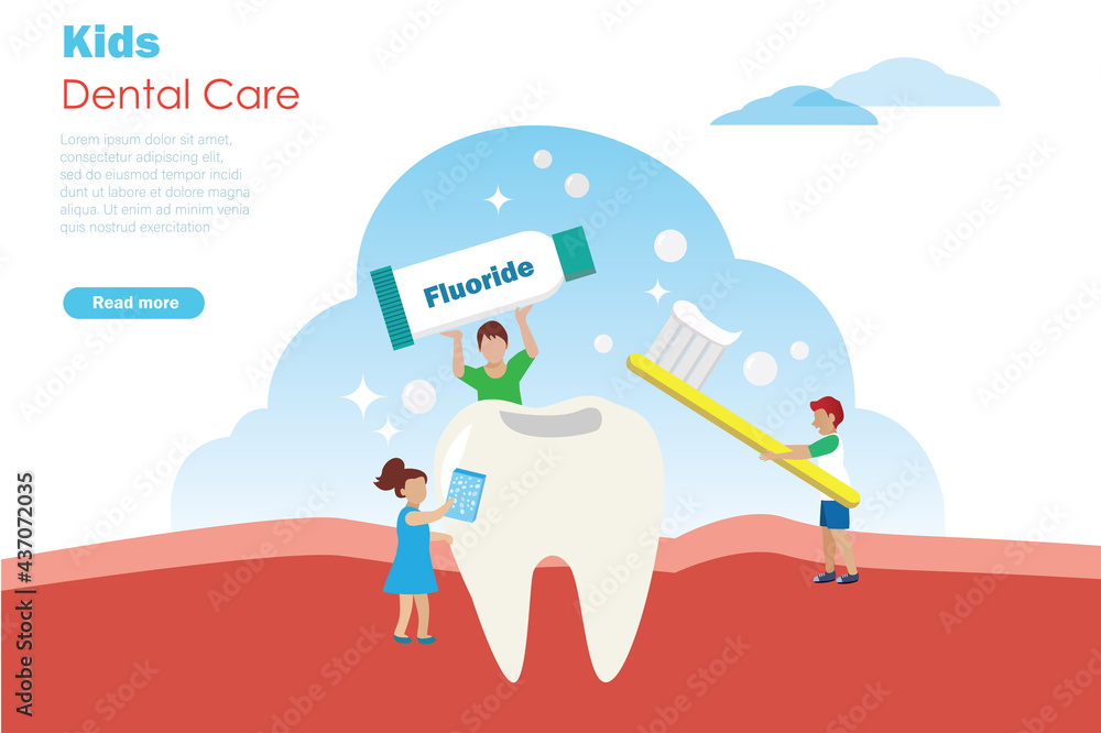 Kids brushing teeth. Boys and girl using fluoride brushing and cleaning ...