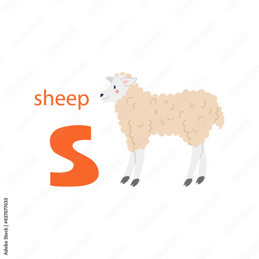 Cute sheep card. Alphabet with animals. Colorful design for teaching ...