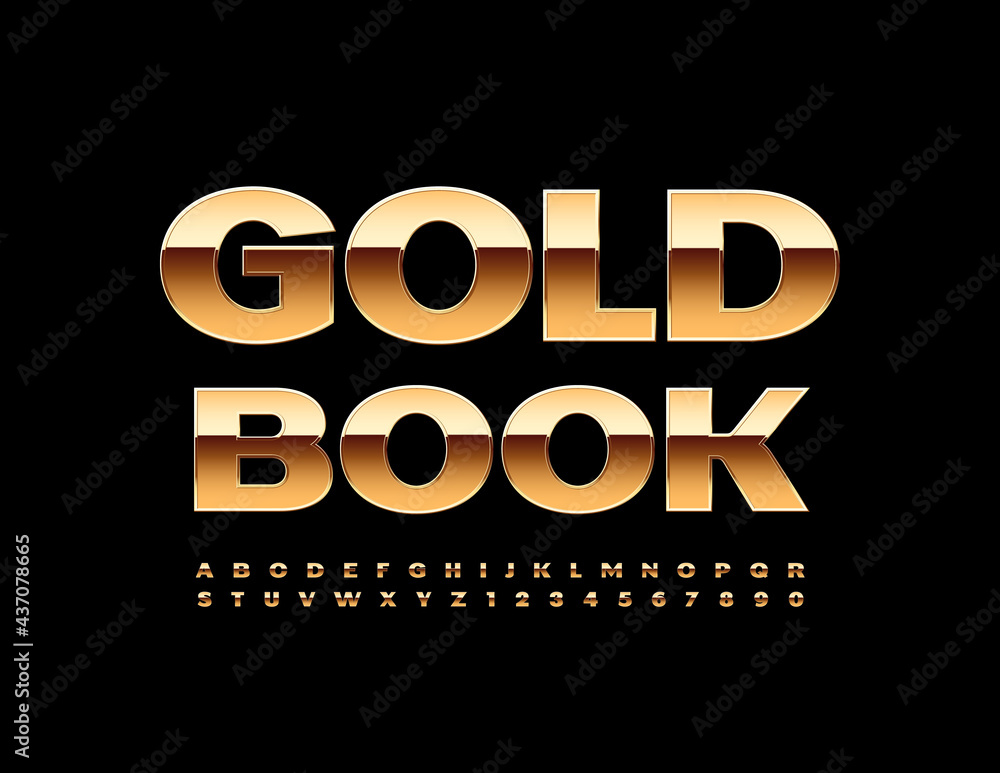 Vector elite template Gold Book. Shiny Alphabet Letters and Numbers set ...