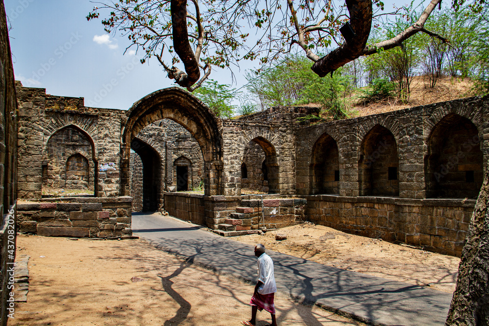 Remnants of an ancient fort and archaeological site of the Warangal ...