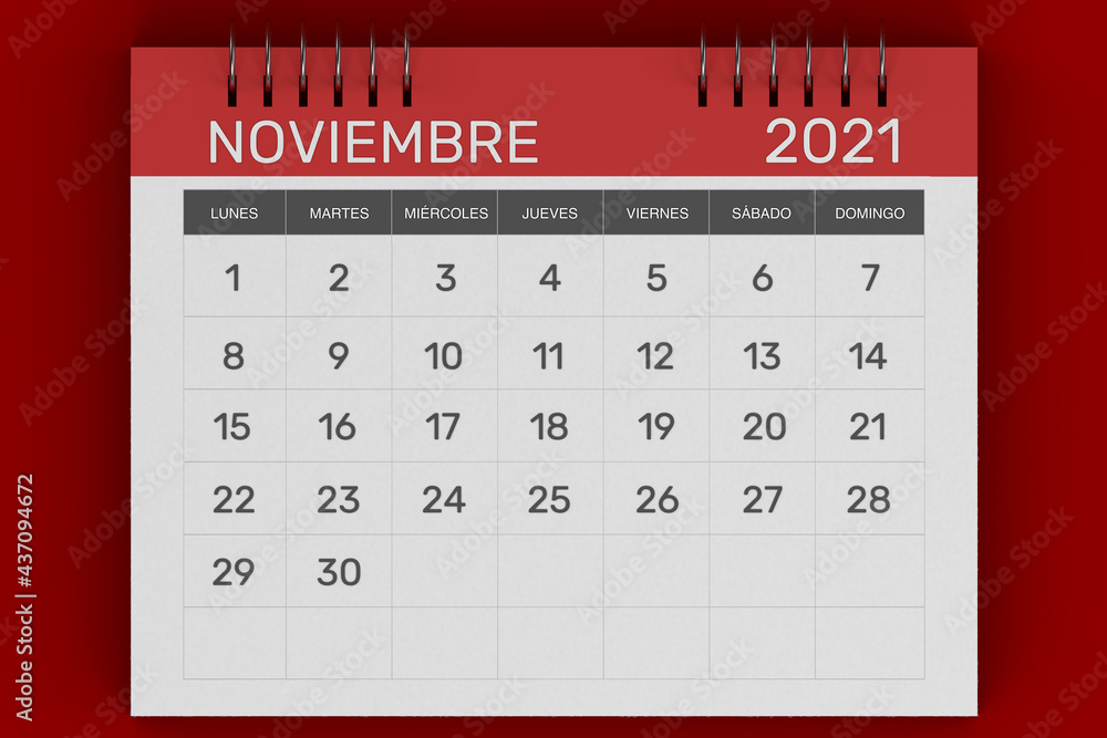 3d rendering of Business monthly calendar in Spanish with metal spiral ...