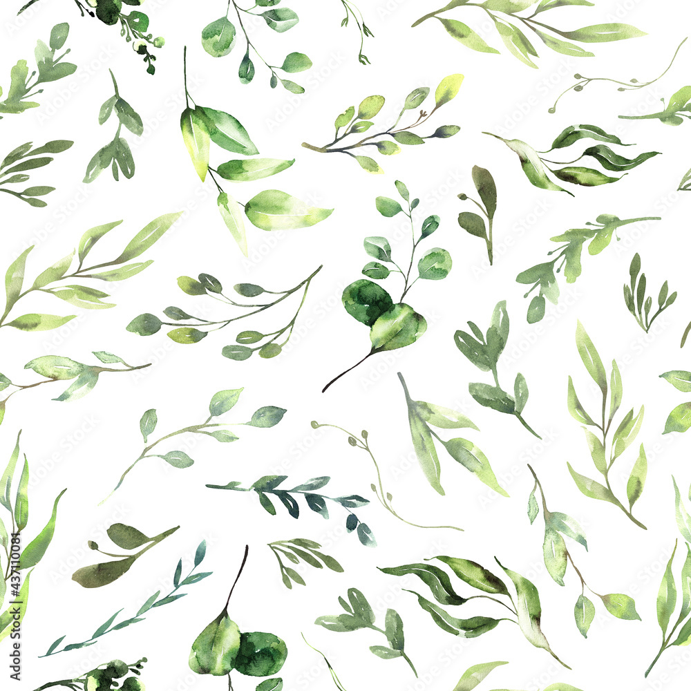 Watercolor floral illustration - green leaf seamless border , for ...