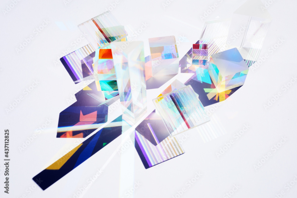 Abstract background with glass geometric figures prisms with light ...