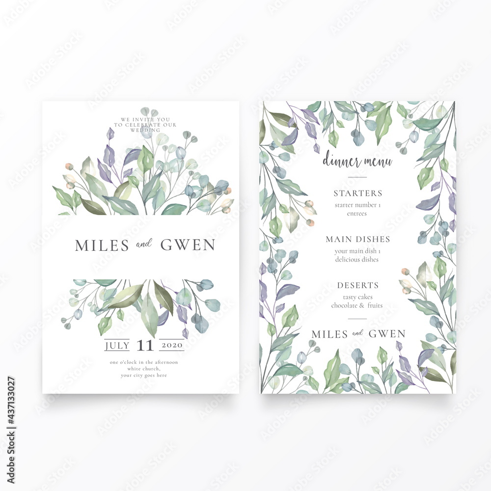 lovely wedding invitation menu template design vector illustration ...