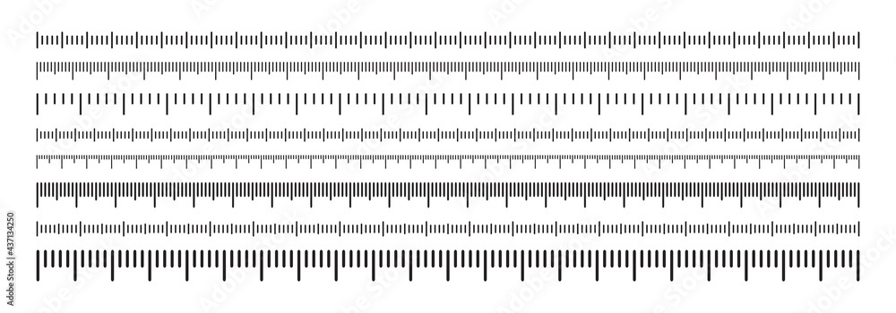 Measure scale vector set, horizontal markup for rulers with different ...